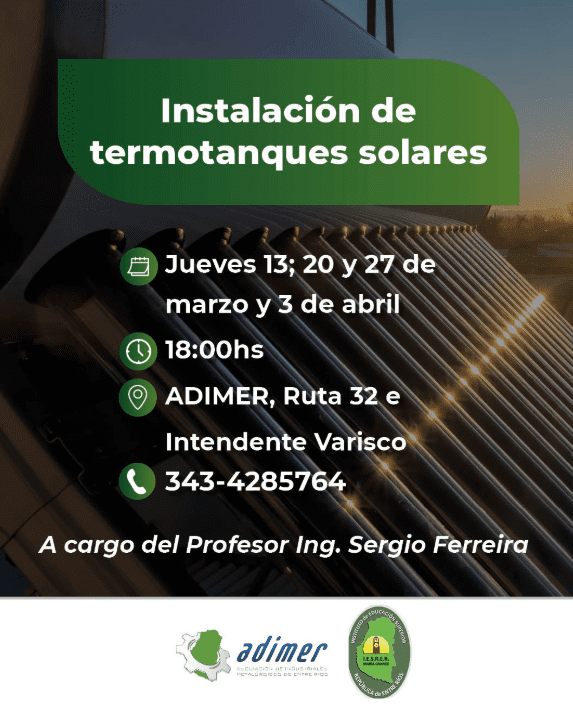 ADIMER lanza curso de instalación de termotanques solares en María ...